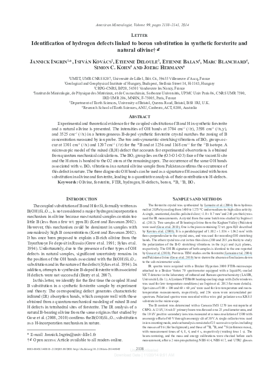 (PDF) Identification of hydrogen defects linked to boron substitution ...