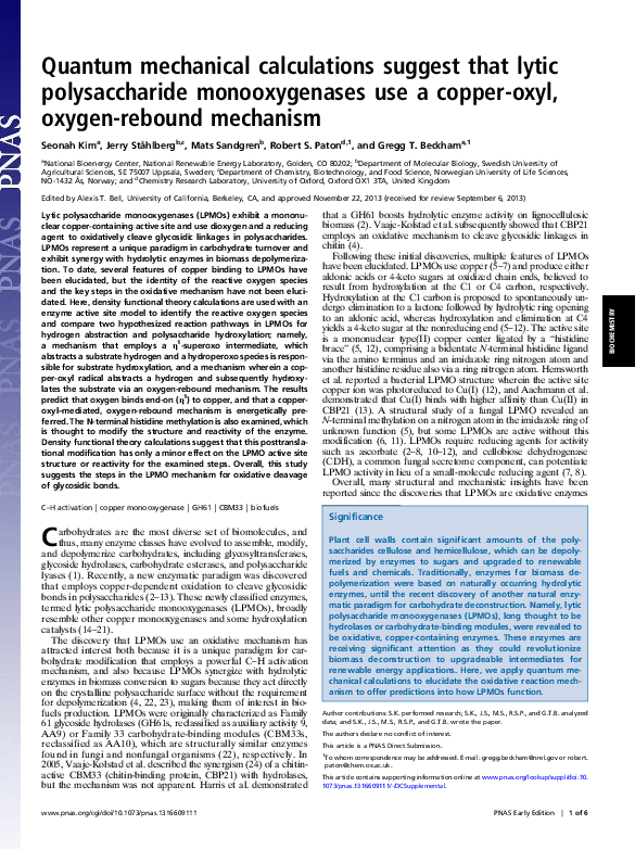 (PDF) Quantum mechanical calculations suggest that lytic polysaccharide ...
