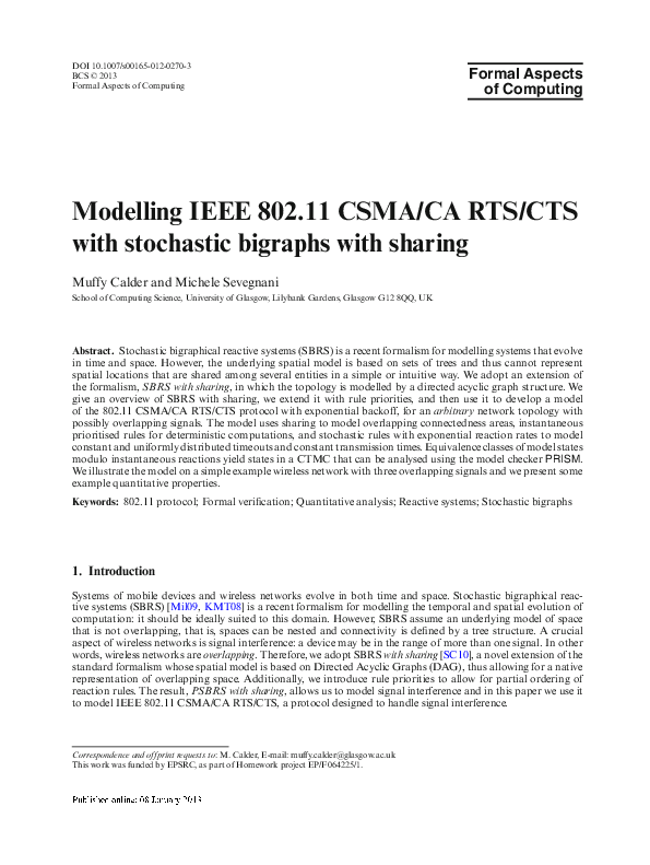 (PDF) Modelling IEEE 802.11 CSMA/CA RTS/CTS with stochastic bigraphs with sharing