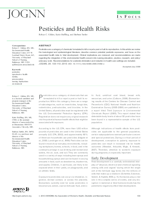 (PDF) Pesticides and Health Risks