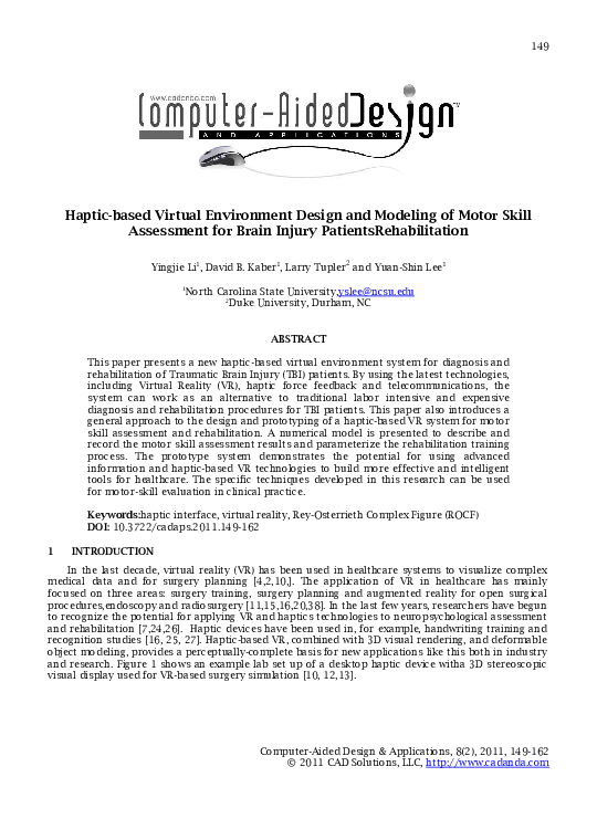 (PDF) Haptic-based Virtual Environment Design and Modeling of Motor Skill Assessment for Brain ...