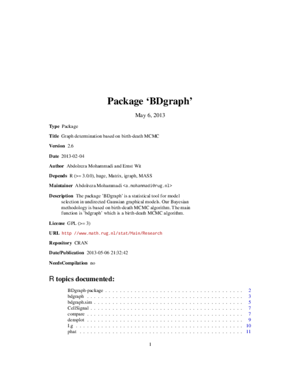 (PDF) BDgraph: R package for graph determination based on birth-death MCMC