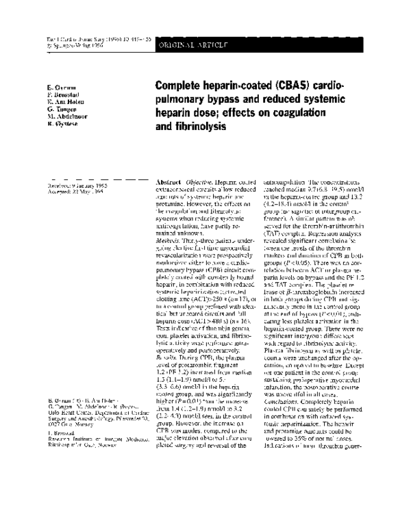 (PDF) Complete heparin-coated (CBAS) cardiopulmonary bypass and reduced ...