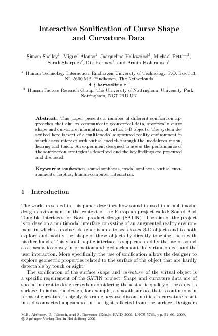 (PDF) Interactive Sonification of Curve Shape and Curvature Data