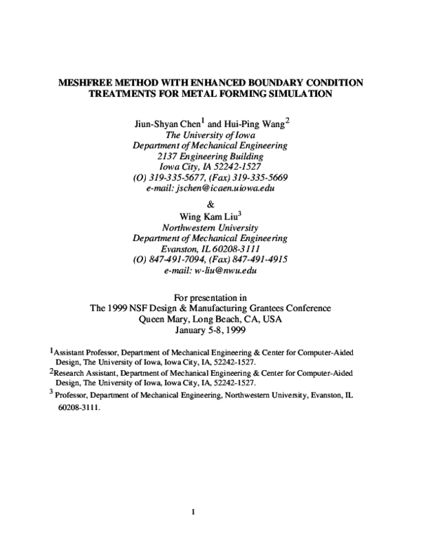 (PDF) Meshfree method with enhanced boundary condition treatments for metal forming simulation