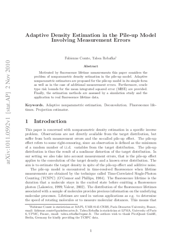 (PDF) Adaptive density estimation in the pile-up model involving measurement errors