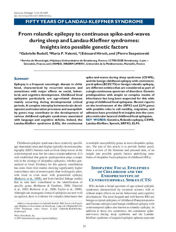 (PDF) From rolandic epilepsy to continuous spike-and-waves during sleep ...