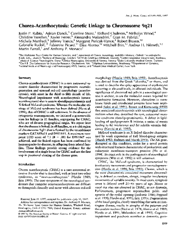 (PDF) Chorea-Acanthocytosis: Genetic Linkage to Chromosome 9q21