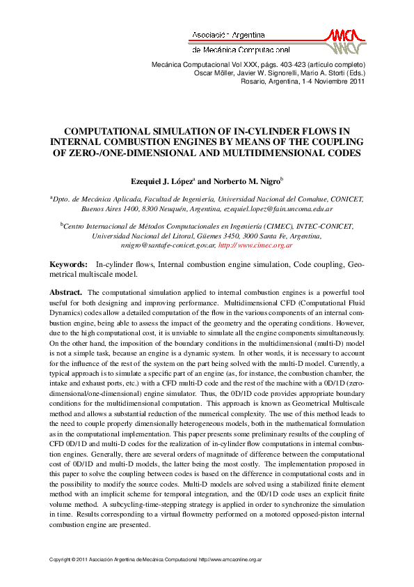 Pdf Computational Simulation Of In Cylinder Flows In Internal