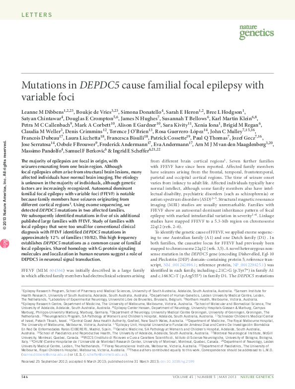 (PDF) Mutations of DEPDC5 cause autosomal dominant focal epilepsies