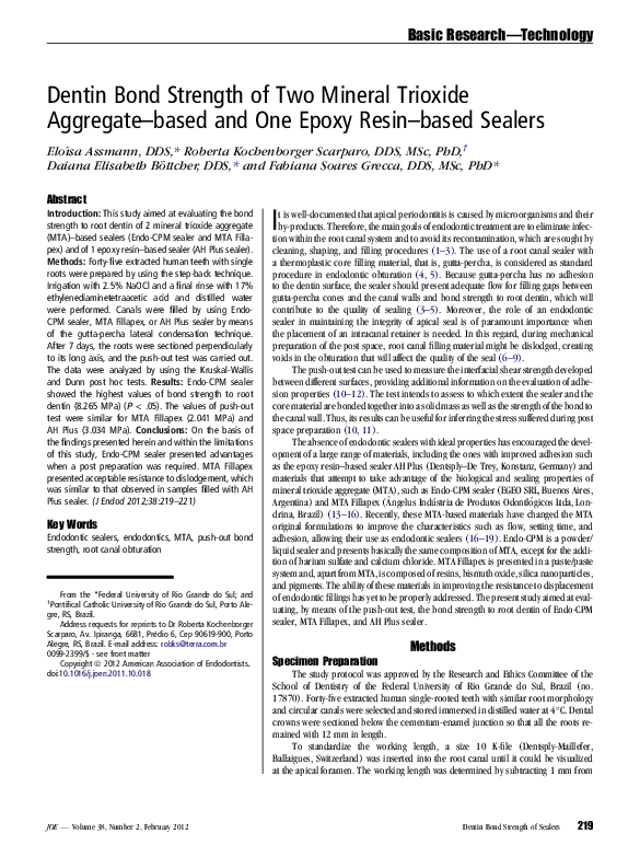 (PDF) Dentin Bond Strength of Two Mineral Trioxide Aggregate–based and ...
