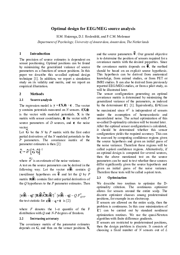 (PDF) Optimal design for EEG/MEG source analysis