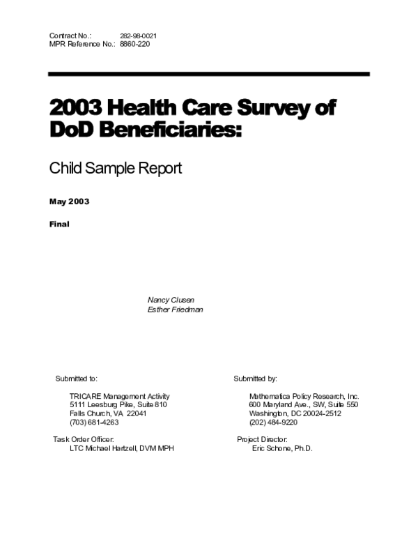 (PDF) 2003 Health Care Survey of DoD Beneficiaries: Child Sample Report ...