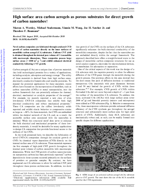 (PDF) High surface area carbon aerogels as porous substrates for direct ...