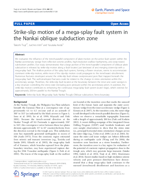 (PDF) Strike-slip motion of a mega-splay fault system in the Nankai ...