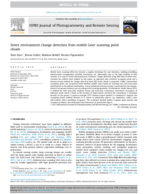 (PDF) Street environment change detection from mobile laser scanning ...