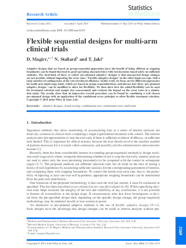 (PDF) Flexible sequential designs for multi-arm clinical trials