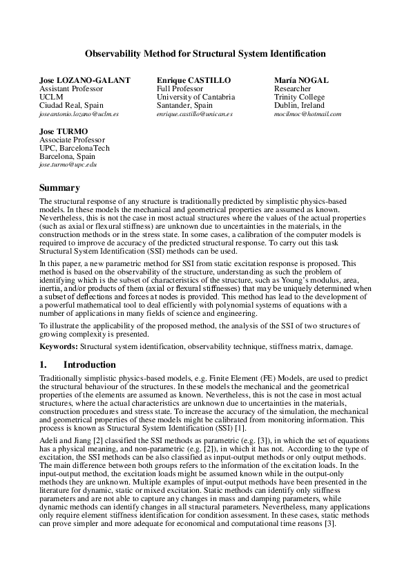 (PDF) Observability Method for Structural System Identification (PDF) Observability Method for Structural System Identification