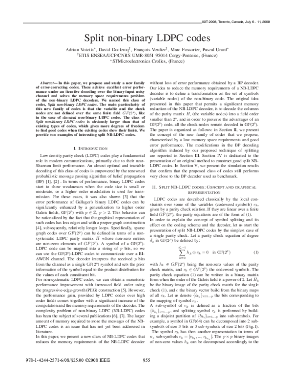Pdf Split Non Binary Ldpc Codes