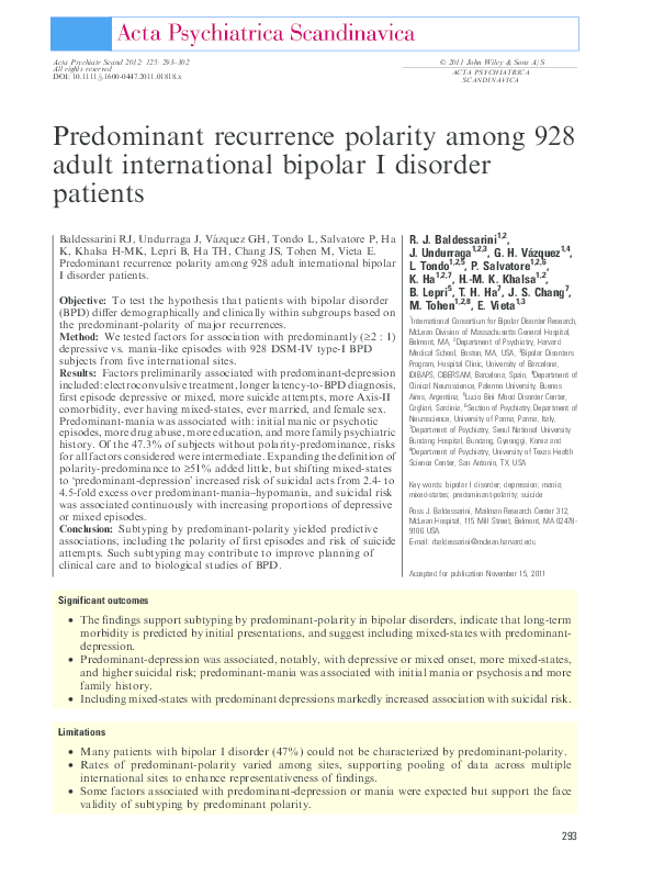 (PDF) Predominant recurrence polarity among 928 adult international ... (PDF) Predominant recurrence polarity among 928 adult international ...