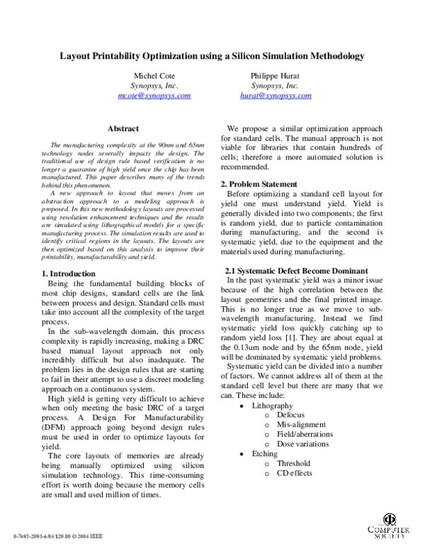 Pdf Layout Printability Optimization Using A Silicon Simulation