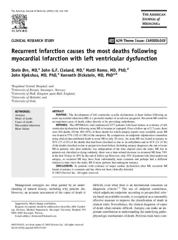 (PDF) Recurrent infarction causes the most deaths following myocardial ...