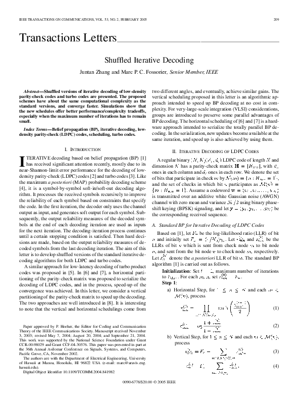 (PDF) Shuffled Iterative Decoding