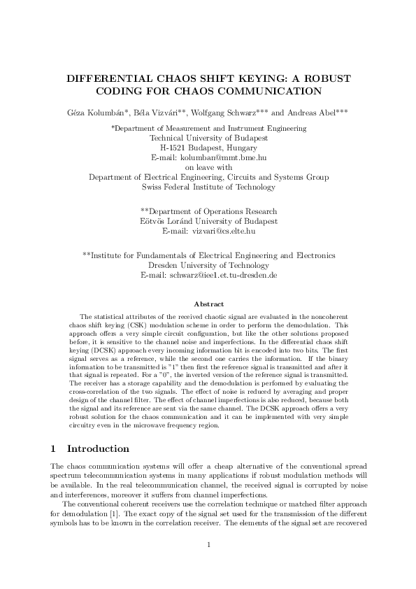 (PDF) Differential chaos shift keying: A robust coding for chaotic communication