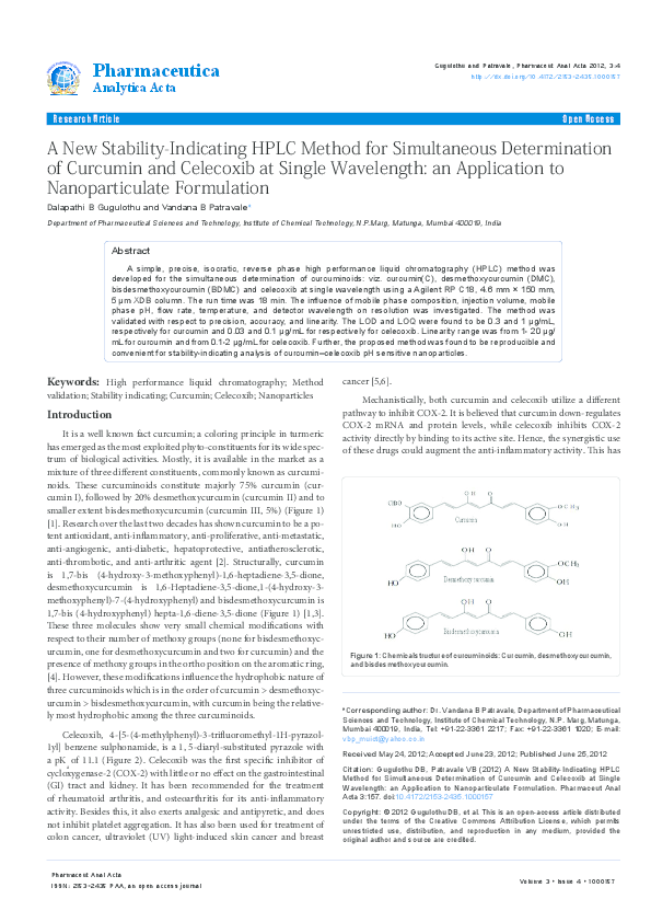 (PDF) A New Stability-Indicating HPLC Method for Simultaneous Determinationof Curcumin and ...