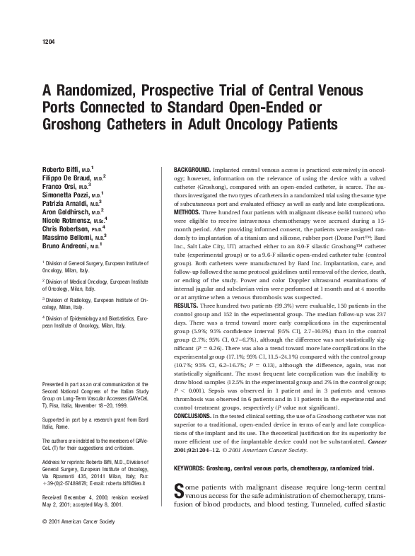 (PDF) A randomized, prospective trial of central venous ports connected ...