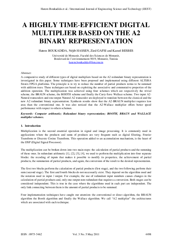 (PDF) A HIGHLY TIME-EFFICIENT DIGITAL MULTIPLIER BASED ON THE A2 BINARY ...