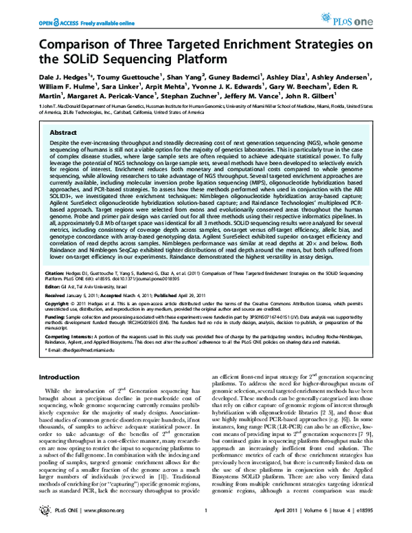 (PDF) Comparison of Three Targeted Enrichment Strategies on the SOLiD ...
