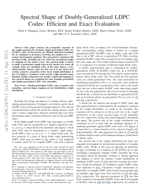 Pdf Spectral Shape Of Doubly Generalized Ldpc Codes Efficient And