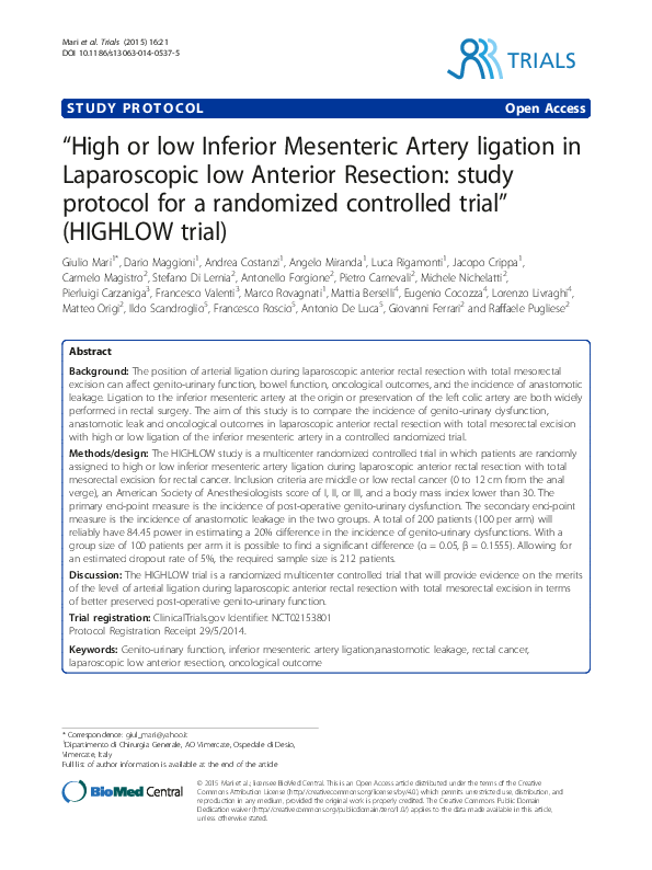 (PDF) ¿High or low Inferior Mesenteric Artery ligation in Laparoscopic ...