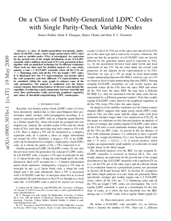 (PDF) On a Class of Doubly-Generalized LDPC Codes with Single Parity-Check Variable Nodes