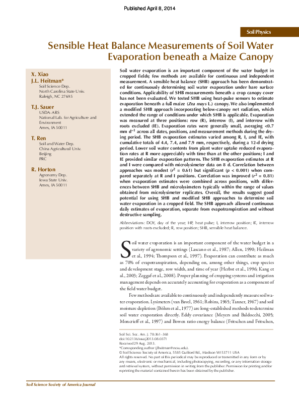 (PDF) Sensible Heat Balance Measurements of Soil Water Evaporation ...