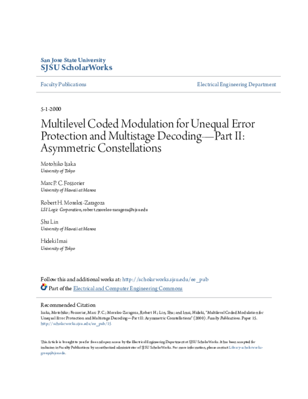 Pdf Multilevel Coded Modulation For Unequal Error Protection And