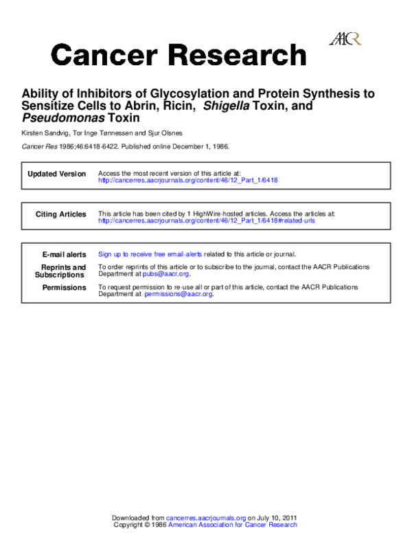(PDF) Ability of inhibitors of glycosylation and protein synthesis to ...