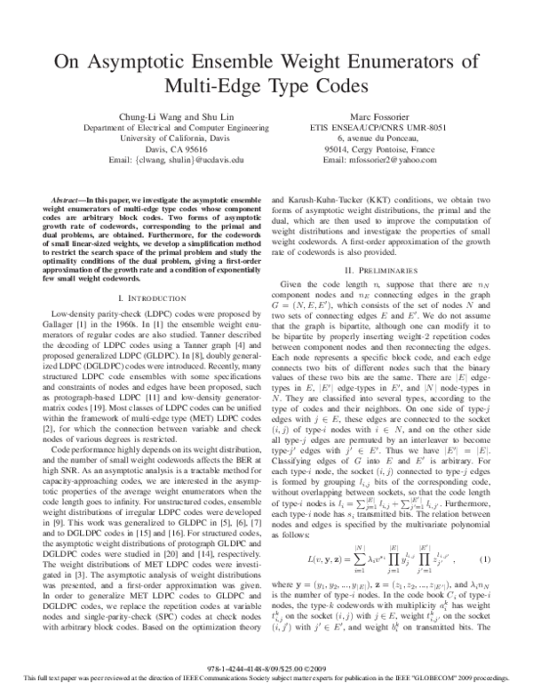 (PDF) On Asymptotic Ensemble Weight Enumerators of Multi-Edge Type Codes