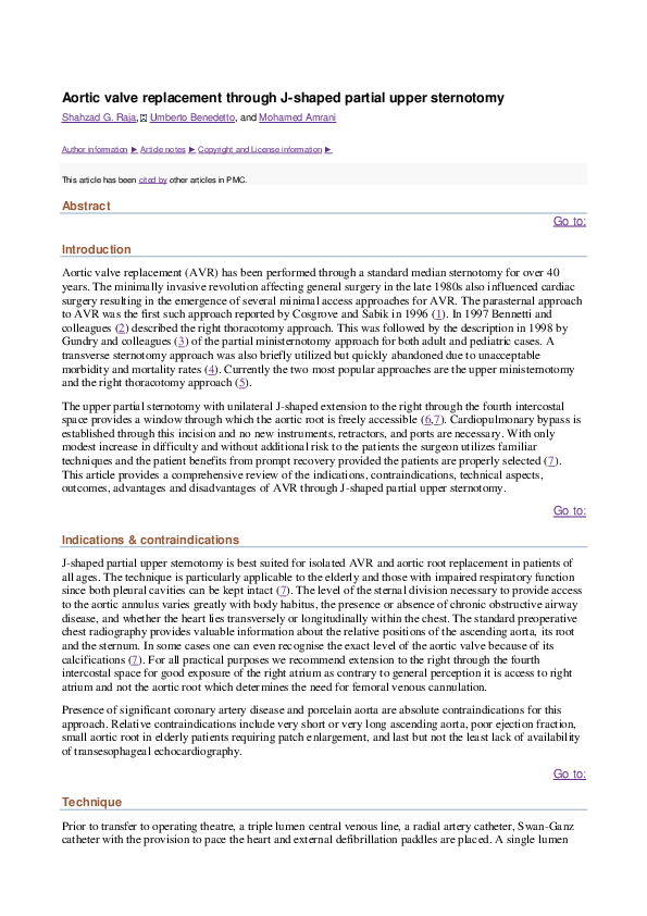 (PDF) Aortic valve replacement through J-shaped partial upper sternotomy