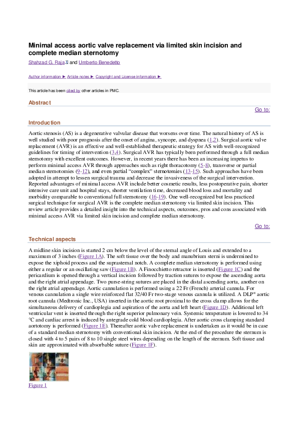 (PDF) Minimal access aortic valve replacement via limited skin incision ...