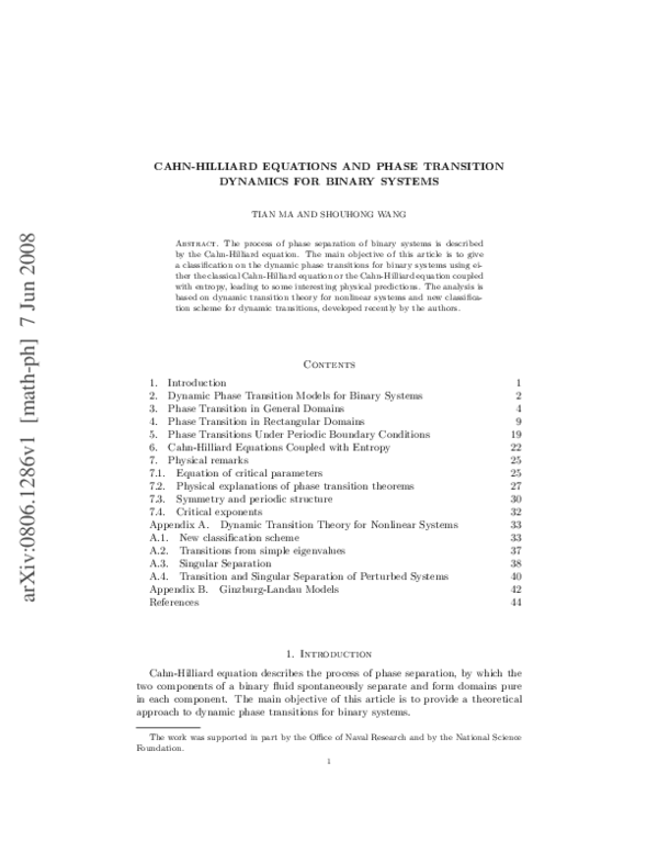 Pdf Cahn Hilliard Equations And Phase Transition Dynamics For Binary