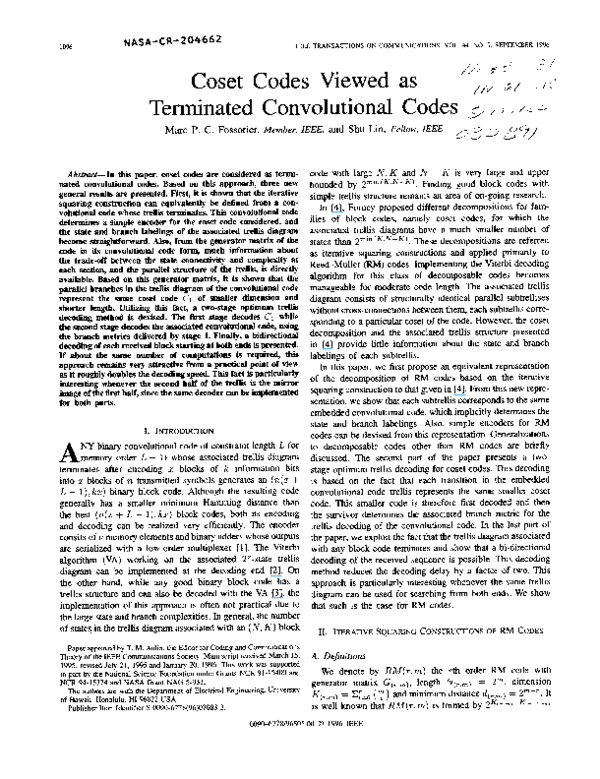 (PDF) Coset codes viewed as terminated convolutional codes