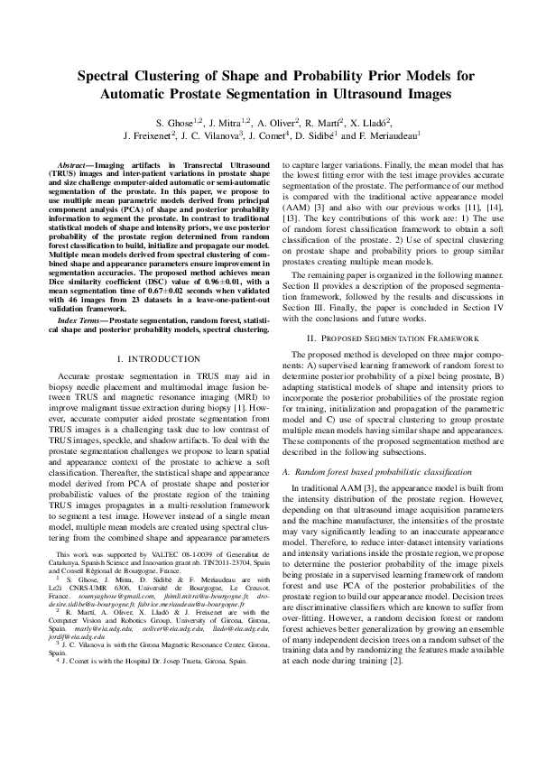 (PDF) Spectral clustering of shape and probability prior models for automatic prostate segmentation