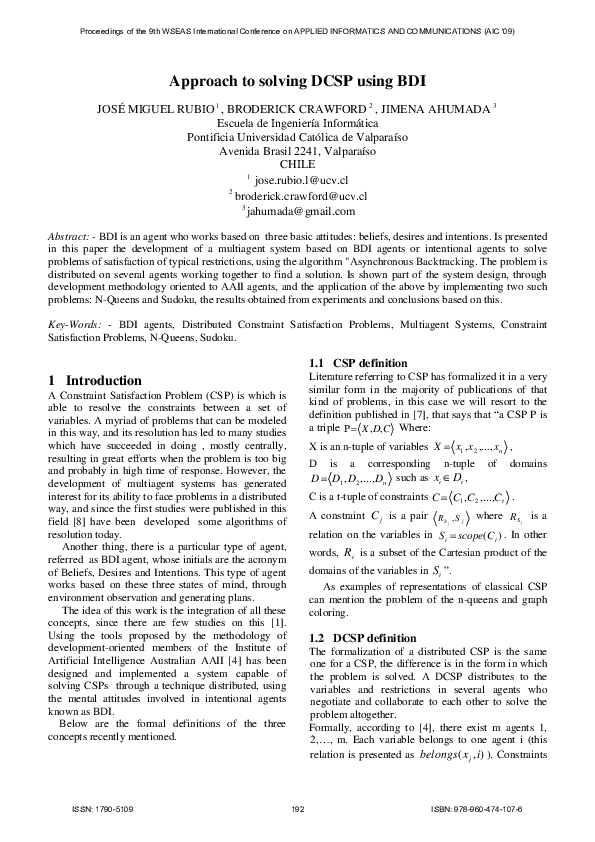 (PDF) Approach to solving DCSP using BDI