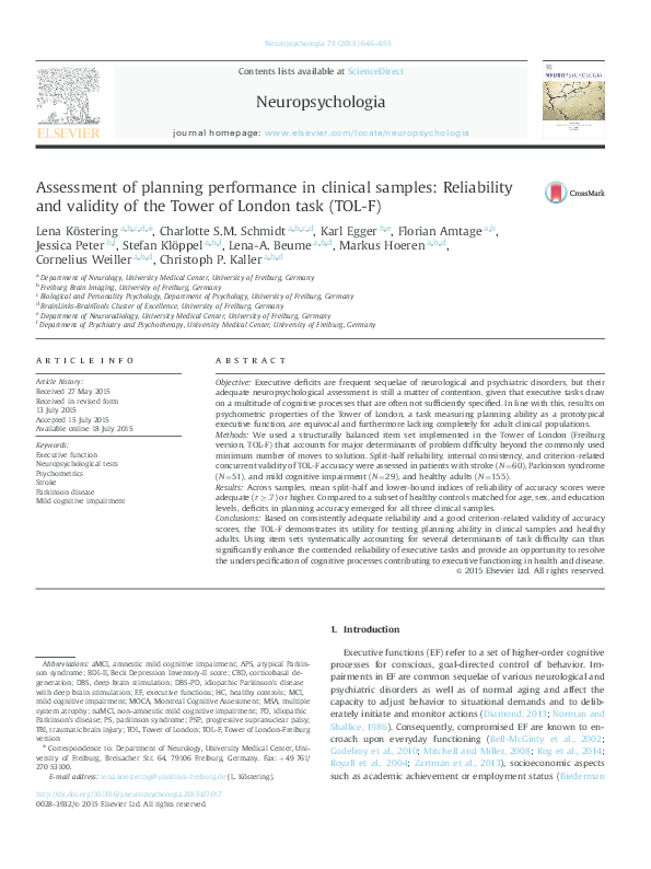 (PDF) Assessment of Planning Performance in Clinical Samples ...