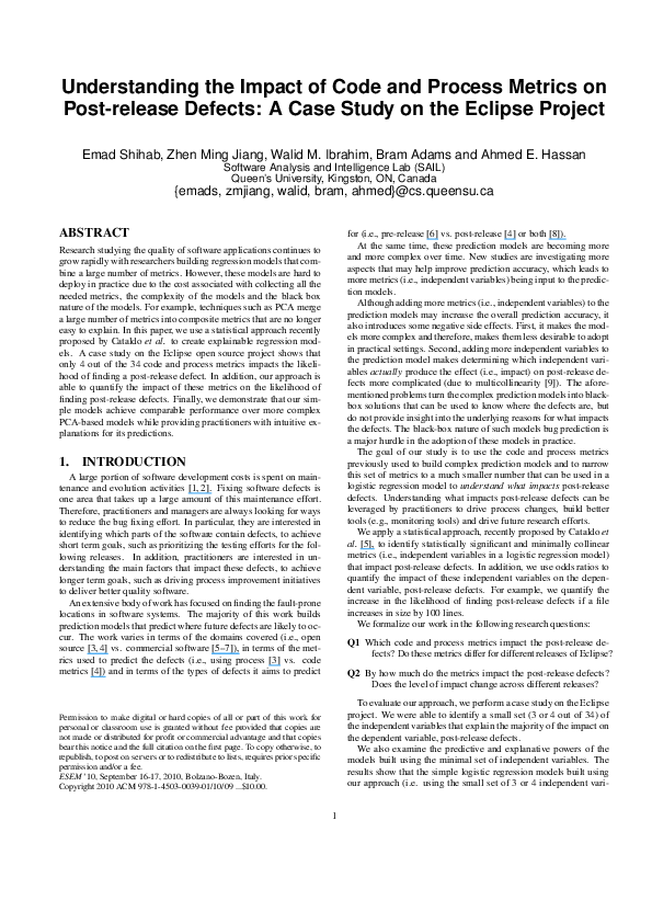Pdf Understanding The Impact Of Code And Process Metrics On Post