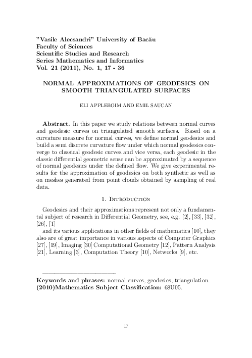 (PDF) Normal approximations of geodesics on smooth triangulated surfaces