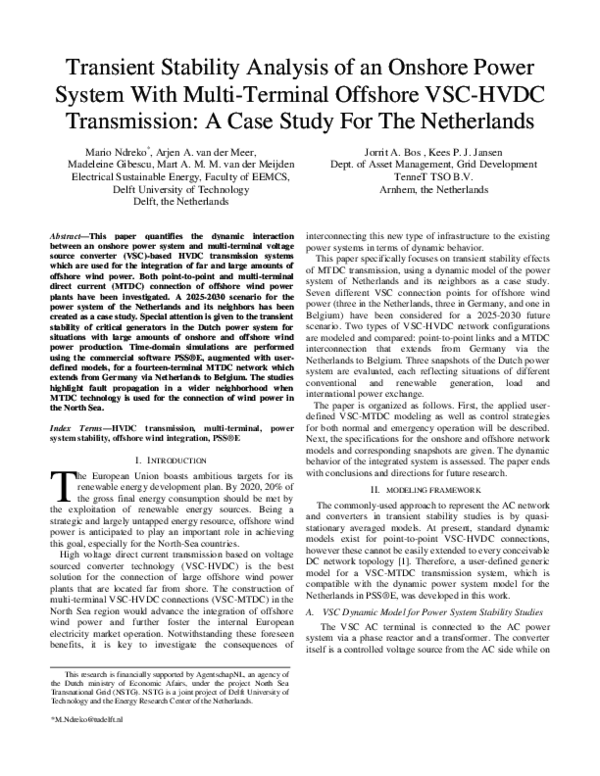 (PDF) Transient stability analysis of an onshore power system with ...