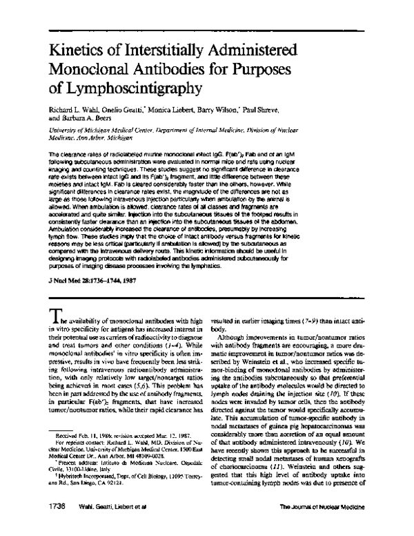 (PDF) Kinetics of interstitially administered monoclonal antibodies for ...